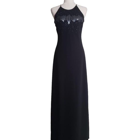 Cachet | Dresses | Cachet Size 6 Beaded Formal Maxi Dress Halter Black ...